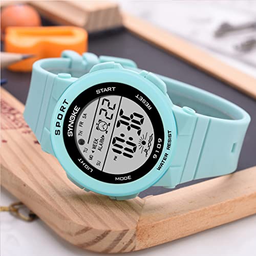 WISHFAN Sports Watch for Women, Women’s and Girls’ Watch Waterproof Digital Watch with 7 Colors Backlight (Turquoise)