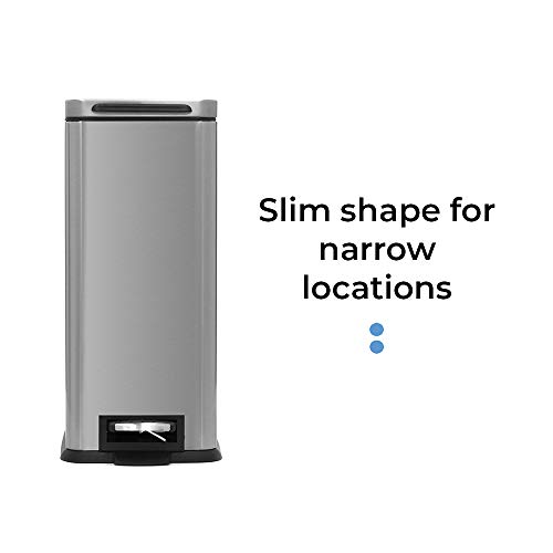 Home Zone Living 8 Gallon Slim Kitchen Trash Can, Stainless Steel, Step Pedal, 30 Liter