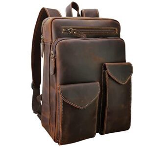 small mens full grain leather backpack for men purse vintage 14 inch laptop bag business work hiking daypack brown rucksack