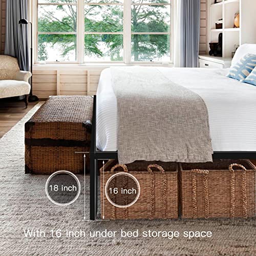 HAAGEEP Full Size Bed Frame 18 Inch Tall Platform Bedframe No Box Spring Needed High with Storage Metal