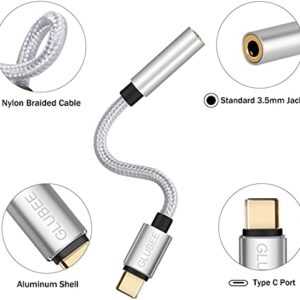 GLUBEE USB C to 3.5MM Headphone Jack Adapter, USB Type-C to 3.5MM Adapter Braided Nylon Cable DAC Adapter Compatible with iPhone 15 Series iPad Pro 2022 Galaxy S23 Pixel 7 Mate 60 Pro