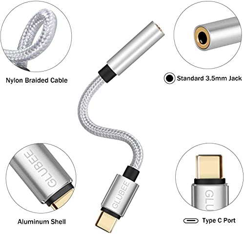 GLUBEE USB C to 3.5MM Headphone Jack Adapter, USB Type-C to 3.5MM Adapter Braided Nylon Cable DAC Adapter Compatible with iPhone 15 Series iPad Pro 2022 Galaxy S23 Pixel 7 Mate 60 Pro