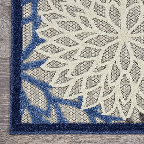 Nourison Aloha Indoor/Outdoor Blue/Multicolor 5'3" x 7'5" Area-Rug, Tropical, Botanical, Easy-Cleaning, Non Shedding, Bed Room, Living Room, Dining Room, Deck, Backyard, Patio (5x7)