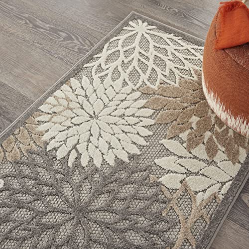 Nourison Aloha Indoor/Outdoor Natural 2'8" x 4' Area-Rug, Tropical, Botanical, Easy-Cleaning, Non Shedding, Bed Room, Living Room, Dining Room, Deck, Backyard, Patio (3x4)