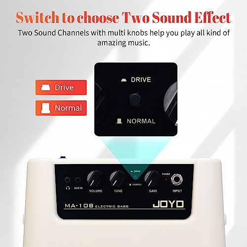 JOYO 10W Mini Bass Amp Dual Channel Small Carry Bass Amplifier Combo Portable for Guitar Bass Practice (MA-10B)