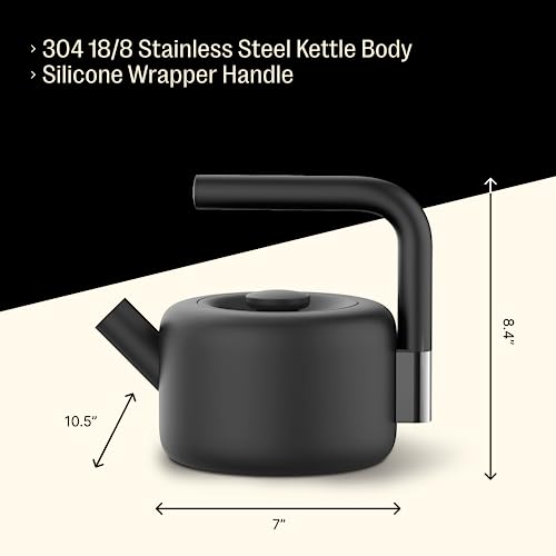 Fellow Clyde Stovetop Tea Kettle - Modern Twist on a Whistling Teapot, Stainless Steel Kettle, Matte Black, 1.7 Liter