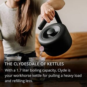 Fellow Clyde Stovetop Tea Kettle - Modern Twist on a Whistling Teapot, Stainless Steel Kettle, Matte Black, 1.7 Liter