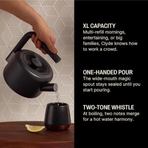 Fellow Clyde Stovetop Tea Kettle - Modern Twist on a Whistling Teapot, Stainless Steel Kettle, Matte Black, 1.7 Liter