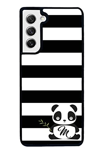 Panda Bear Personalized Initial Black Rubber Phone Case Compatible With Samsung Galaxy S23 S23+ Ultra S22 S22+ S21 S21FE S21+ S20FE S20+ S20 Note 20 S10 S10+ S10e