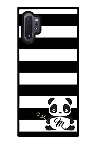 Panda Bear Personalized Initial Black Rubber Phone Case Compatible With Samsung Galaxy S23 S23+ Ultra S22 S22+ S21 S21FE S21+ S20FE S20+ S20 Note 20 S10 S10+ S10e