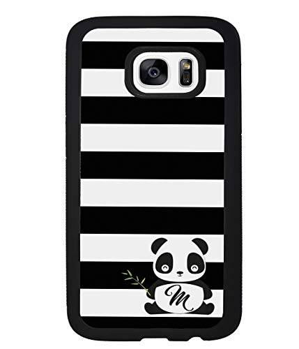 Panda Bear Personalized Initial Black Rubber Phone Case Compatible With Samsung Galaxy S23 S23+ Ultra S22 S22+ S21 S21FE S21+ S20FE S20+ S20 Note 20 S10 S10+ S10e