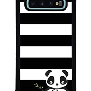 Panda Bear Personalized Initial Black Rubber Phone Case Compatible With Samsung Galaxy S23 S23+ Ultra S22 S22+ S21 S21FE S21+ S20FE S20+ S20 Note 20 S10 S10+ S10e