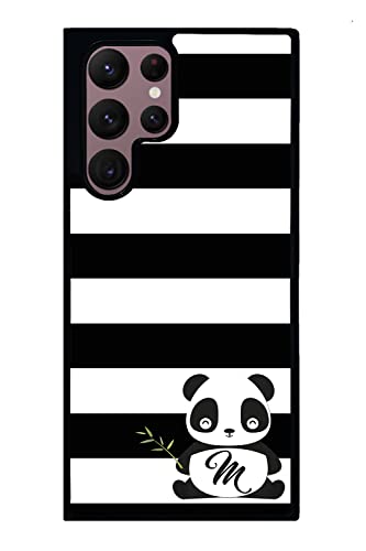 Panda Bear Personalized Initial Black Rubber Phone Case Compatible With Samsung Galaxy S23 S23+ Ultra S22 S22+ S21 S21FE S21+ S20FE S20+ S20 Note 20 S10 S10+ S10e