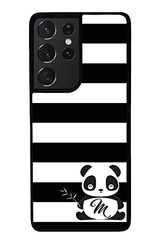 Panda Bear Personalized Initial Black Rubber Phone Case Compatible With Samsung Galaxy S23 S23+ Ultra S22 S22+ S21 S21FE S21+ S20FE S20+ S20 Note 20 S10 S10+ S10e