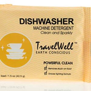 TRAVELWELL Individually Wrapped Powder Dish Detergent,1.5 Ounce per Bag,100 Bags per Case Dishwasher Rinse Aid Hotel Toiletries Amenities Powder Dish Soap