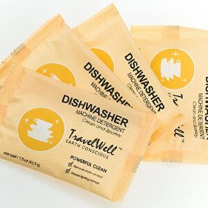 TRAVELWELL Individually Wrapped Powder Dish Detergent,1.5 Ounce per Bag,100 Bags per Case Dishwasher Rinse Aid Hotel Toiletries Amenities Powder Dish Soap