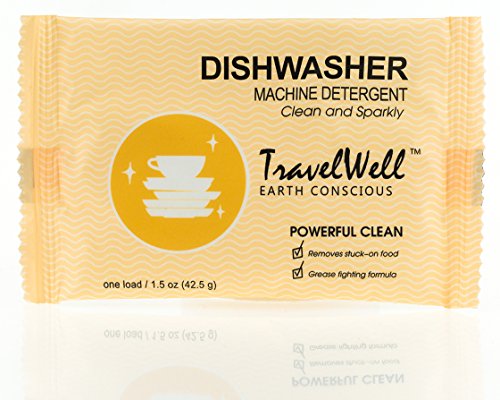 TRAVELWELL Individually Wrapped Powder Dish Detergent,1.5 Ounce per Bag,100 Bags per Case Dishwasher Rinse Aid Hotel Toiletries Amenities Powder Dish Soap