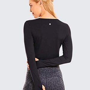 CRZ YOGA Long Sleeve Crop Tops for Women Workout Cropped Top Yoga Slim Fit Athletic Gym Shirts with Thumb Hole Black Medium