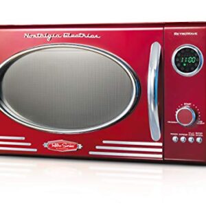 Nostalgia RMO4RR Retro Large 0.9 cu ft, 800-Watt Countertop Microwave Oven, 12 Pre-Programmed Cooking Settings, Digital Clock, Easy Clean Interior, Metallic Red