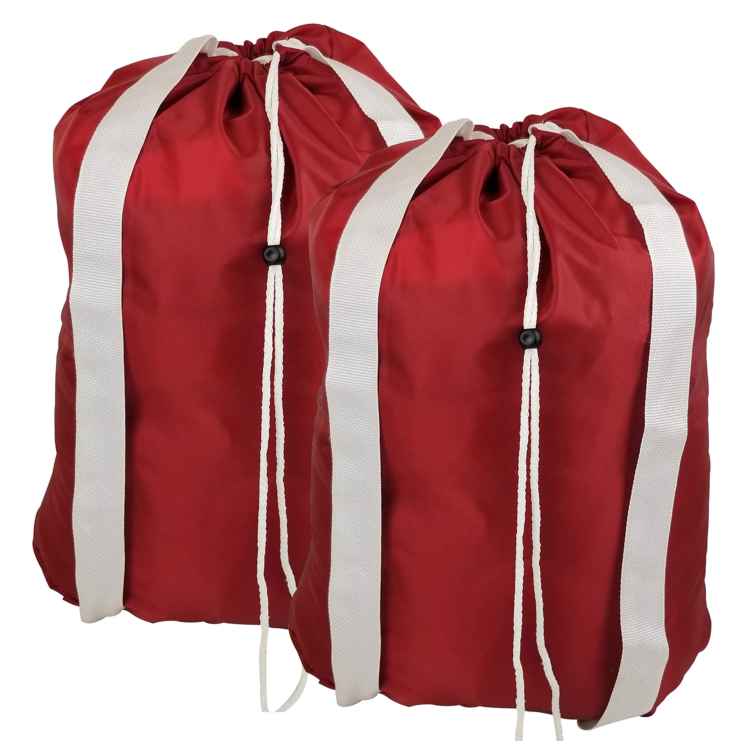 Heavy Duty 22" x 28" Nylon Laundry Bag - Machine Washable with Barrel Lock Closure and Twin Shoulder Straps (Red, Set of 2) (SKU N009)