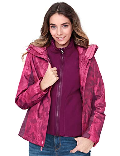 CAMEL CROWN 3-in-1 Women's Ski Jacket Waterproof Snowboard Mountain Fashion Jackets Winter Coat With Warm Fleece Inner for Hiking Outdoor Coral L