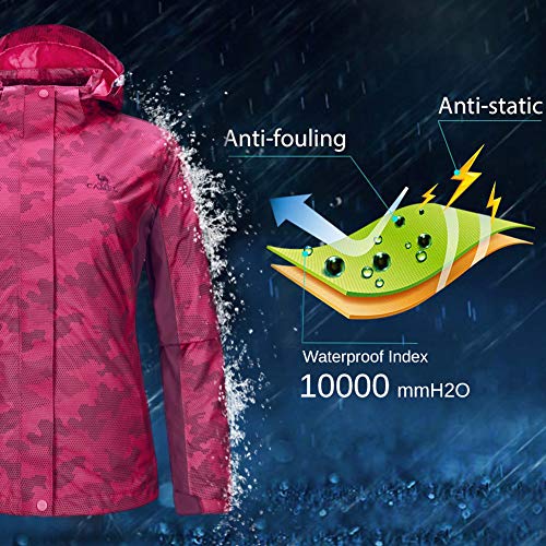 CAMEL CROWN 3-in-1 Women's Ski Jacket Waterproof Snowboard Mountain Fashion Jackets Winter Coat With Warm Fleece Inner for Hiking Outdoor Coral L