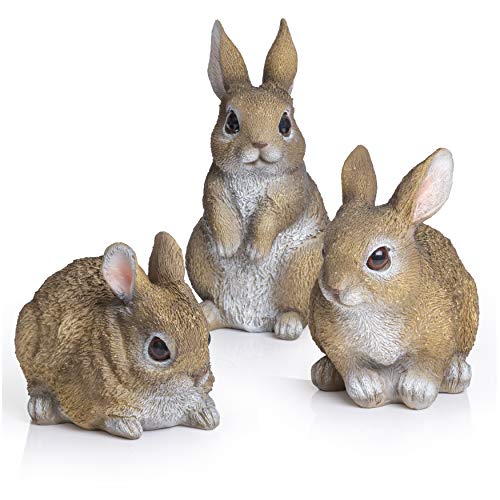 Besti Bunny Statue Yard Garden Decorations (3 Bunnies) | Cute Rabbits Look Great in Any Outdoor Living Space | Small Bunnies Can Also Be Used for Kitchen & Table Decor | 2-7/8 x 4 x 4-1/4 Inches