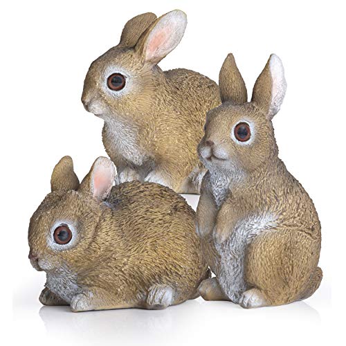 Besti Bunny Statue Yard Garden Decorations (3 Bunnies) | Cute Rabbits Look Great in Any Outdoor Living Space | Small Bunnies Can Also Be Used for Kitchen & Table Decor | 2-7/8 x 4 x 4-1/4 Inches