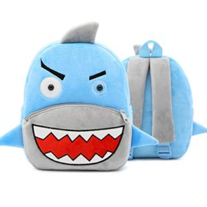 Ladyzone Toddler Backpack Zoo Animals Backpacks Cute Plush Bag Cartoon 10" Preschool Book Bag For 2+ Years Girls Boys (Shark)