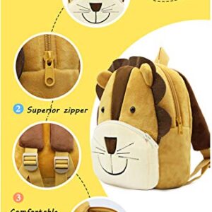 Ladyzone Toddler Backpack Zoo Animals Backpacks Cute Plush Bag Cartoon 10" Preschool Book Bag For 2+ Years Girls Boys (Lion)