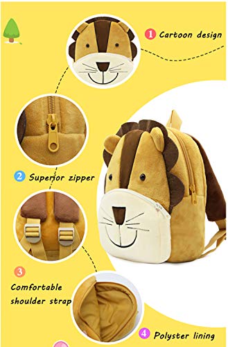 Ladyzone Toddler Backpack Zoo Animals Backpacks Cute Plush Bag Cartoon 10" Preschool Book Bag For 2+ Years Girls Boys (Lion)