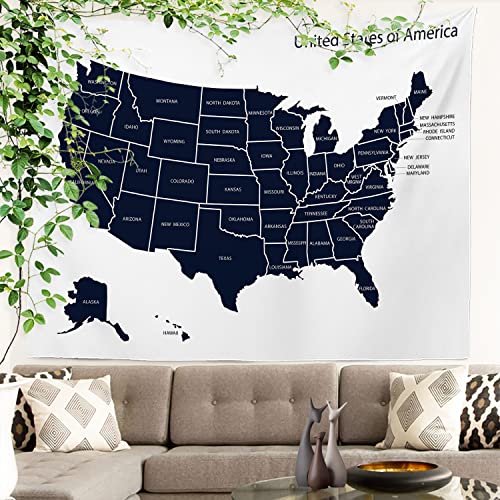 Batmerry Map USA America Tapestry, USA Map United States of America Travel Picnic Mat Beach Towel Wall Art Decoration for Bedroom Living Room Dorm, 51.2 x 59.1 Inches, Blue Map