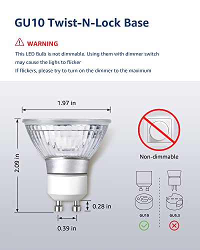 LE GU10 LED Light Bulbs Non-Dimmable, 2700K Soft Warm Light GU10 Bulb Replacement for Recessed Track Lighting, 4W LED Bulbs with 100°Flood Beam for Kitchen, Range Hood, Living Room, Bedroom, 6 Pack