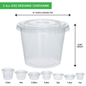 Galashield [100 Sets] 5.5 oz Small Plastic Containers with Lids, Jello Shot Cups with Lids, Disposable Portion Cups, Condiment Containers with Lids, Souffle Cups for Sauce and Dressing