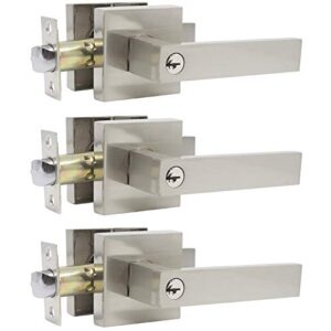 knobonly keyed alike entry door levers one keyway entrance/front door handles with same keys satin nickel, heavy duty keyed exterior door locksets door handle set, combo pack of 3