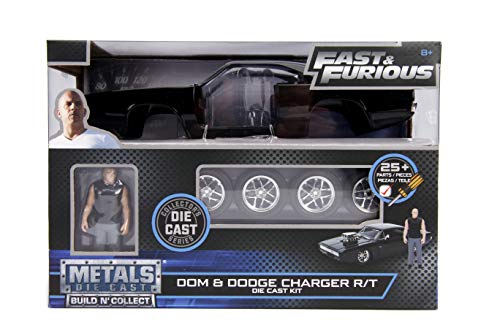 Jada Toys Fast & Furious Dom & Dodge Charger R/T, 1:24 Scale Build n' Collect Die-Cast Model Kit with 2.75" Die-Cast Figure, Black