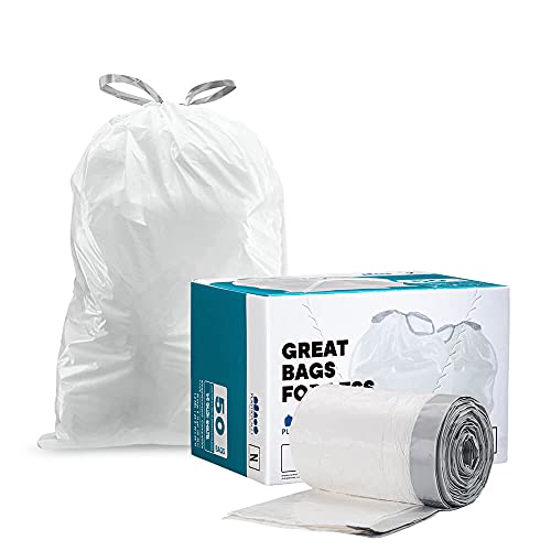 Plasticplace simplehuman (x) Code N Compatible Drawstring Garbage Liners 12-13 Gallon / 45-50 Liter │ 22.75" x 31.5", 50 Count, White