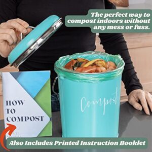 Compost Tumbler, Teal Kitchen Compost Bin Countertop, Indoor Compost Bin Kitchen, Compost Bucket Kitchen, Compost Bins, Compost Caddy, Counter Food Composter for Kitchen, Turquoise Compost Pail