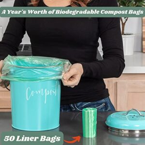 Compost Tumbler, Teal Kitchen Compost Bin Countertop, Indoor Compost Bin Kitchen, Compost Bucket Kitchen, Compost Bins, Compost Caddy, Counter Food Composter for Kitchen, Turquoise Compost Pail