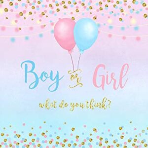 Boy or Girl Gender Reveal Backdrop Blue Pink Dots Balloon Photography Background 7x5ft Vinyl Gender Reveal Baby Shower Party Banner Backdrops W-1860