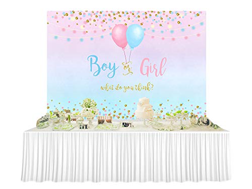 Boy or Girl Gender Reveal Backdrop Blue Pink Dots Balloon Photography Background 7x5ft Vinyl Gender Reveal Baby Shower Party Banner Backdrops W-1860