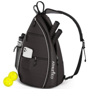 athletico sling bag - crossbody backpack for pickleball, tennis, racketball, and travel for men and women (black)