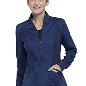 Cherokee Womens Zip Up Scrub Jackets with Breathable Mesh and Shirttail Hemline WW301, M, Navy