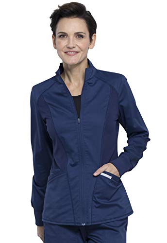 Cherokee Womens Zip Up Scrub Jackets with Breathable Mesh and Shirttail Hemline WW301, M, Navy