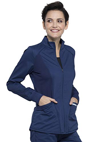 Cherokee Womens Zip Up Scrub Jackets with Breathable Mesh and Shirttail Hemline WW301, M, Navy