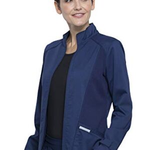 Cherokee Womens Zip Up Scrub Jackets with Breathable Mesh and Shirttail Hemline WW301, M, Navy