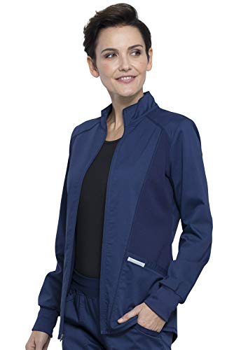 Cherokee Womens Zip Up Scrub Jackets with Breathable Mesh and Shirttail Hemline WW301, M, Navy