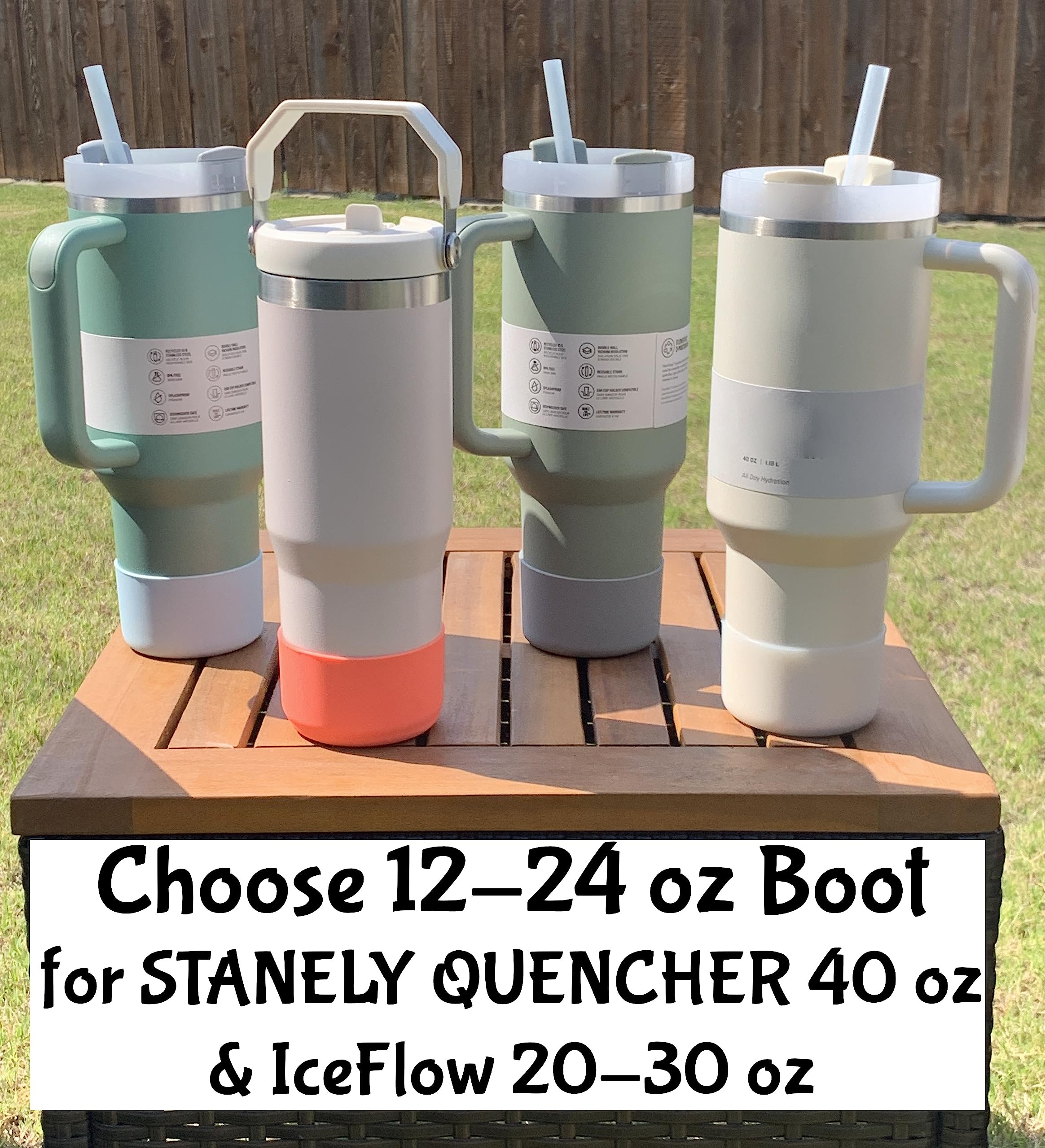 One MissionX Protective Boot Sleeve for Hydro Flask - Stanley Quencher & IceFlow Tumbler - Also for Similar Bottles, BPA Free Silicone (Fits Hydro 12-24oz/Stanley 40oz Quencher, White Clear)