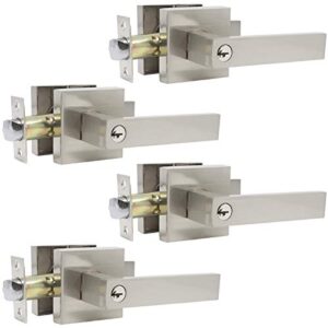 knobonly keyed alike entry door levers one keyway entrance/front door handles with same keys satin nickel, heavy duty keyed exterior door locksets door handle set, combo pack of 4