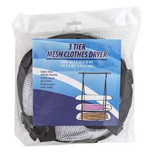 bigleef mesh clothes hanging dryer - 3 tier foldable laundry air drying rack with hooks for delicates, sweaters, lingerie, bathing suits - 10 lb. capacity